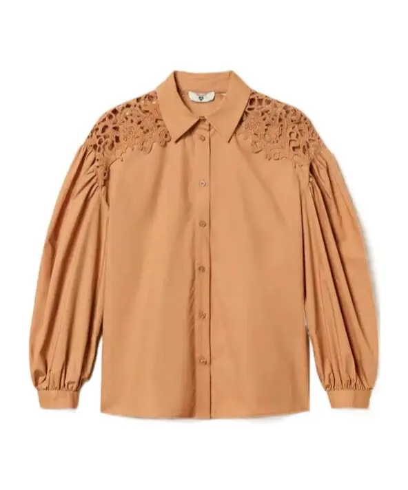 TWINSET Balloon Sleeve Shirt With Lace Detail - Nude
