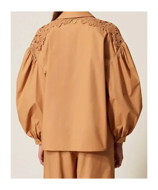 TWINSET Balloon Sleeve Shirt With Lace Detail - Nude