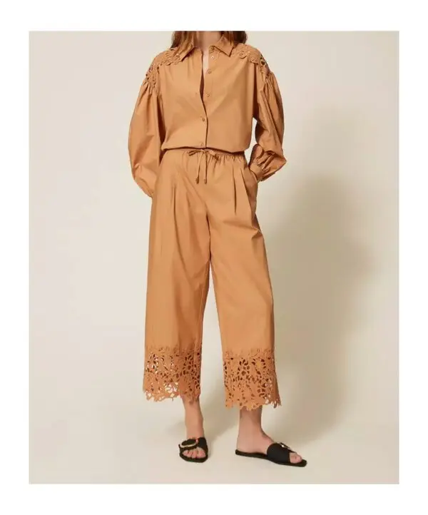 TWINSET Balloon Sleeve Shirt With Lace Detail - Nude