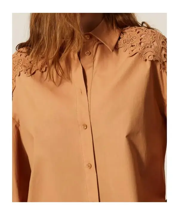 TWINSET Balloon Sleeve Shirt With Lace Detail - Nude