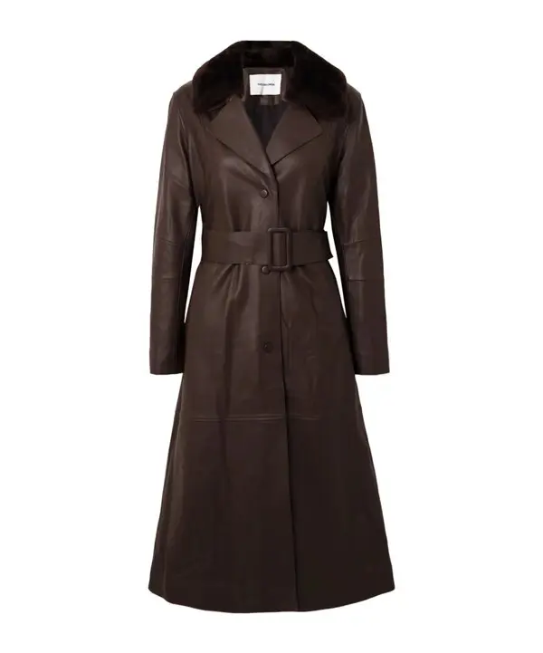YVES SALOMON Belted Shearling-trimmed Leather Coat - Black