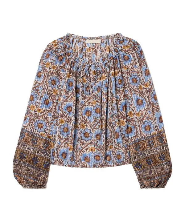 Ulla Johnson Printed Pleated Long Sleeve Shirt