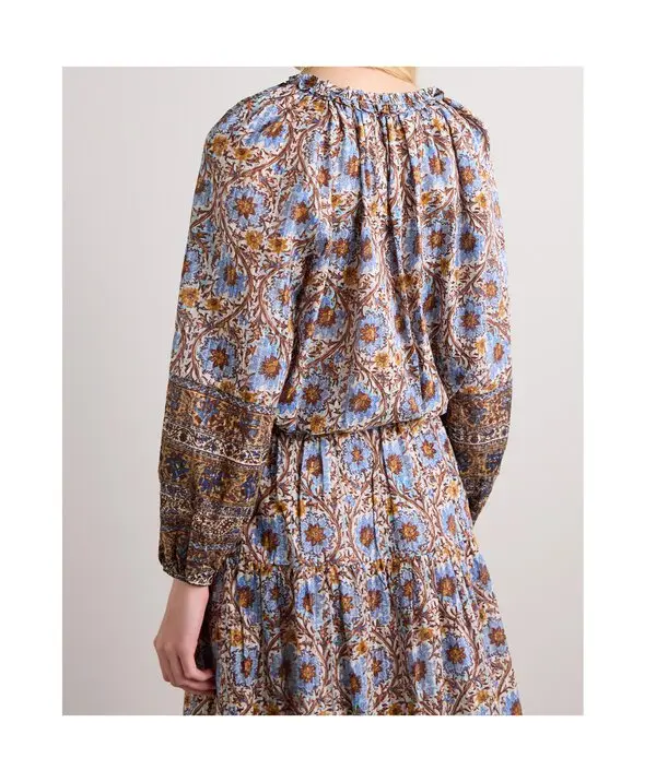 Ulla Johnson Printed Pleated Long Sleeve Shirt