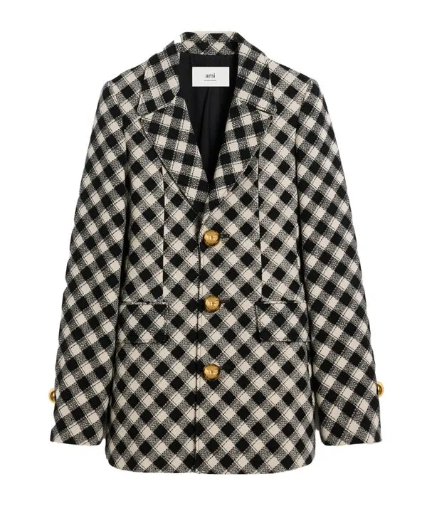 Ami Checked Blazer With Gold-tone Buttons - Black/gray
