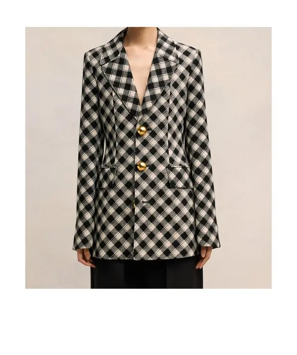 AMI Paris Checked Blazer With Gold-tone Buttons - Black/gray