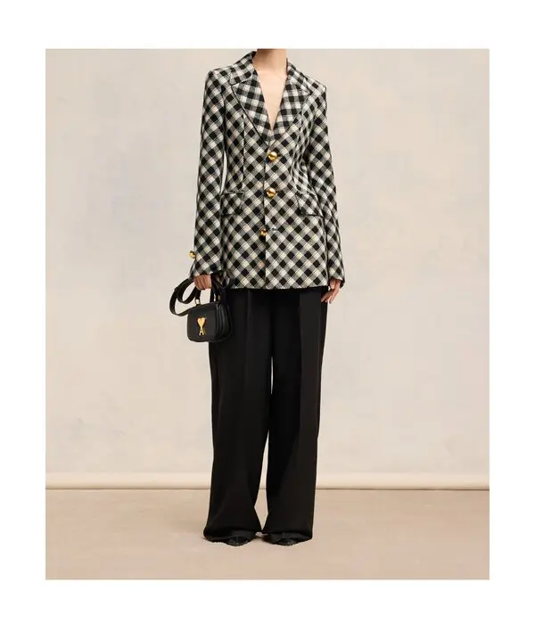 AMI Paris Checked Blazer With Gold-tone Buttons - Black/gray