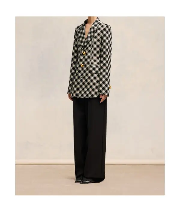 AMI Paris Checked Blazer With Gold-tone Buttons - Black/gray