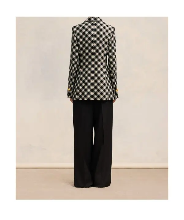 AMI Paris Checked Blazer With Gold-tone Buttons - Black/gray