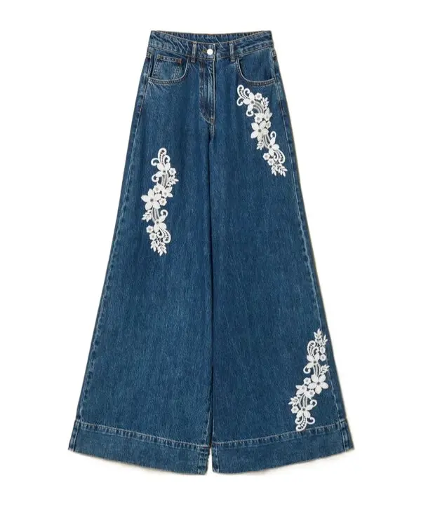 TWINSET Lace Wide-leg Trousers - Blue