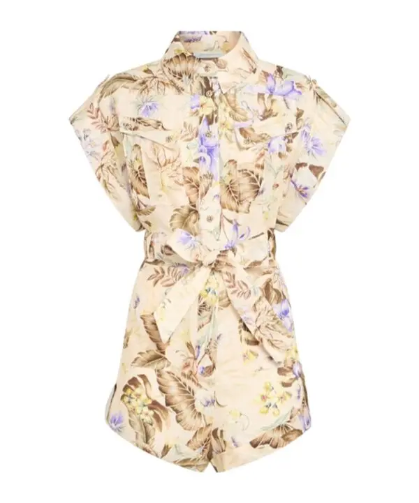 Zimmermann Coco Cuffed Linen Playsuit - Nude