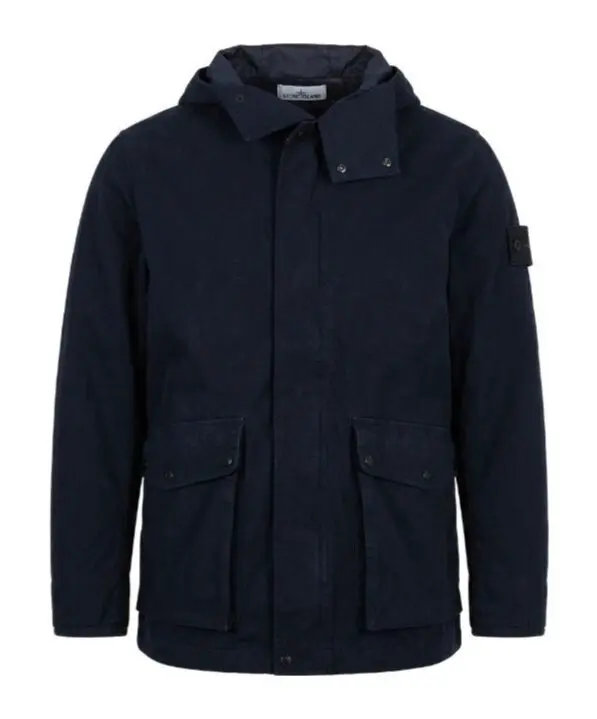 Stone Island Hooded Jacket With Logo Patch - Blue