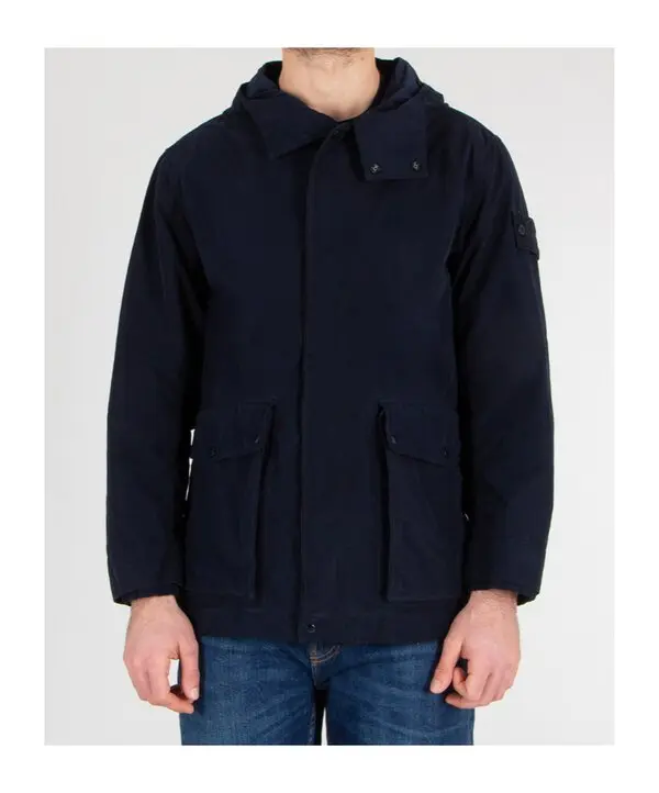 Stone Island Hooded Jacket With Logo Patch - Blue