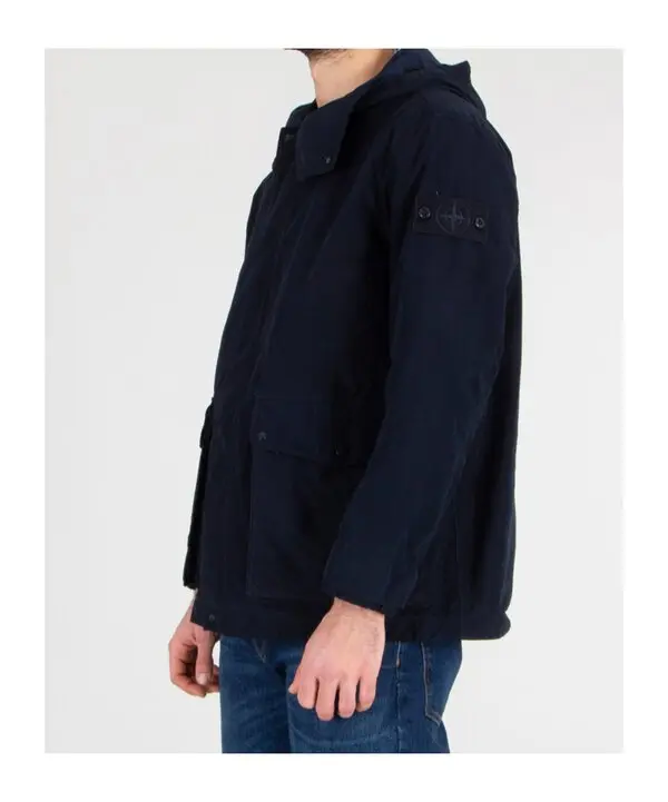 Stone Island Hooded Jacket With Logo Patch - Blue