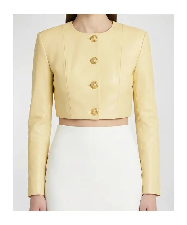 Balmain Button Detailed Cropped Jacket - Nude