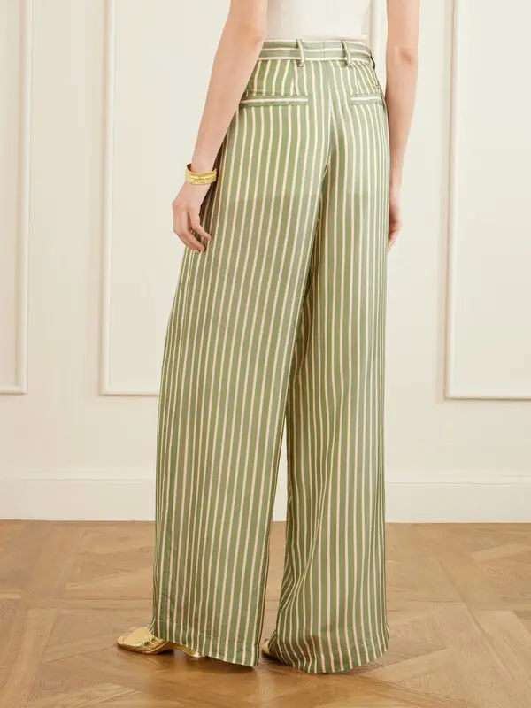Dries Van Noten Striped Satin Wide Leg Trousers - Nude