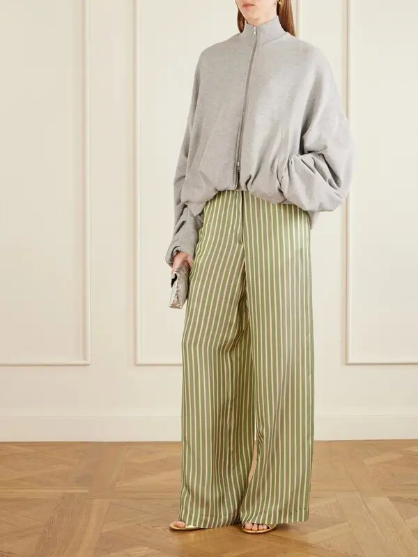 Dries Van Noten Striped Satin Wide Leg Trousers - Nude