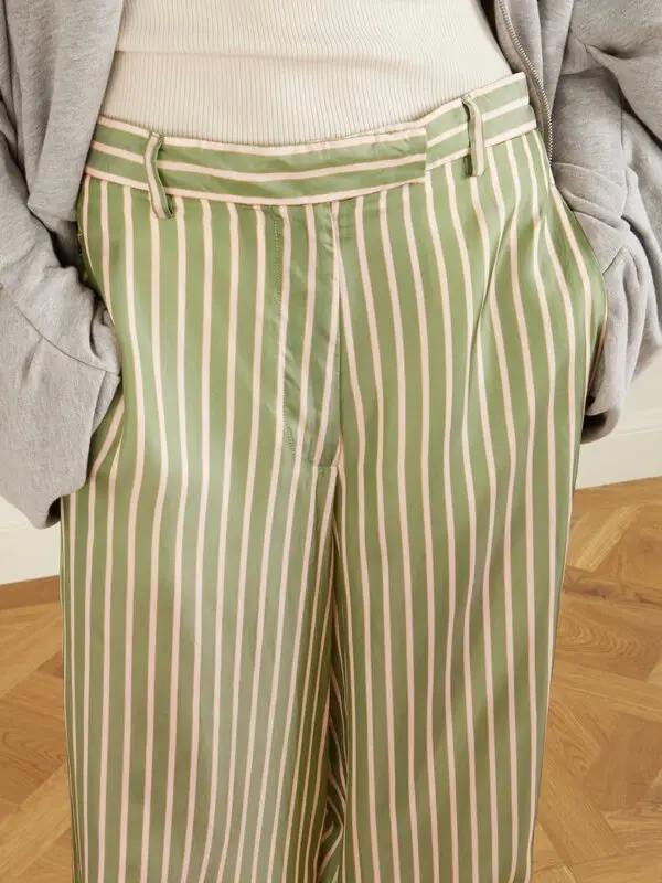 Dries Van Noten Striped Satin Wide Leg Trousers - Nude
