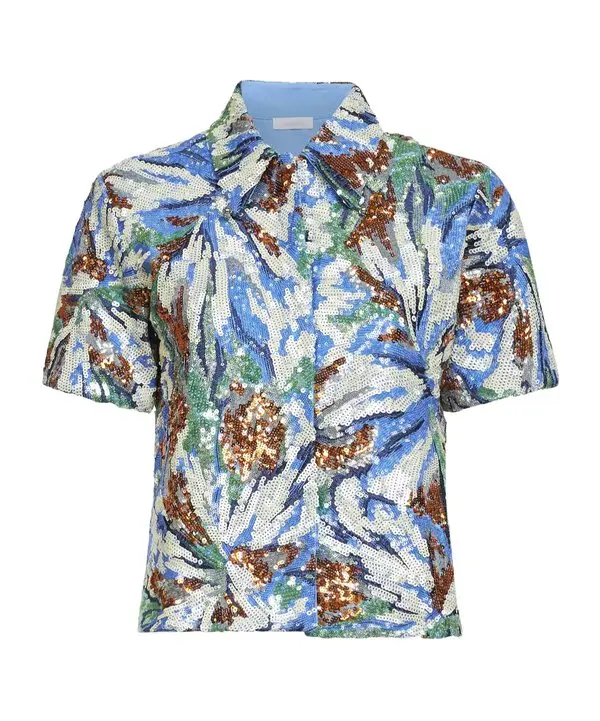 Rabanne Sequined Floral Short Sleeve Shirt - Multicolor