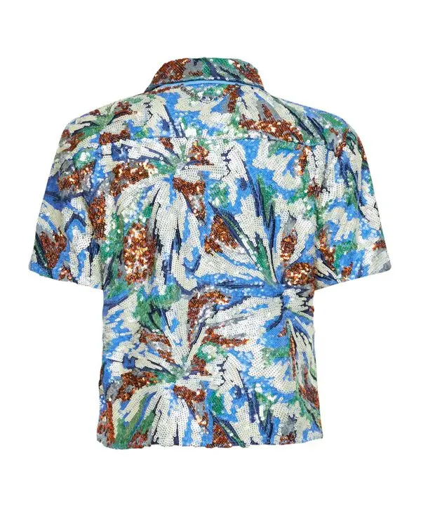 Rabanne Sequined Floral Short Sleeve Shirt - Multicolor