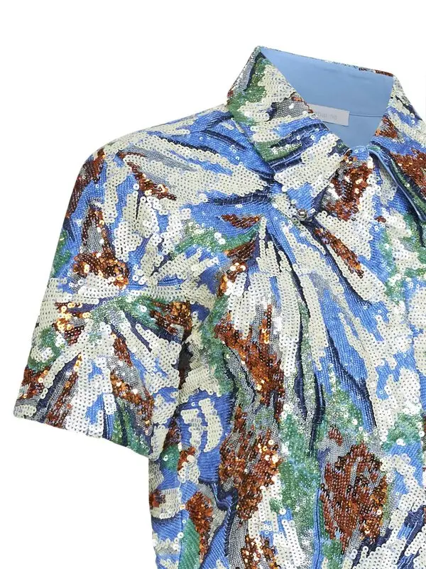 Rabanne Sequined Floral Short Sleeve Shirt - Multicolor