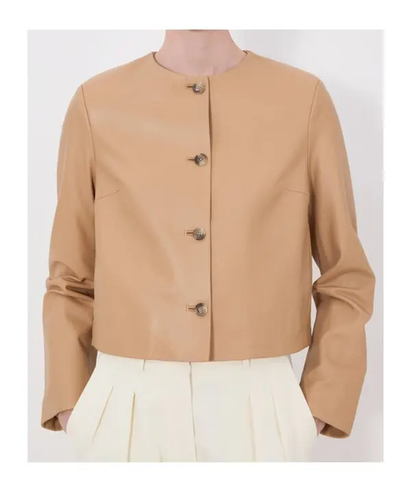 Loulou De Saison Raho Cropped Leather Jacket - Nude