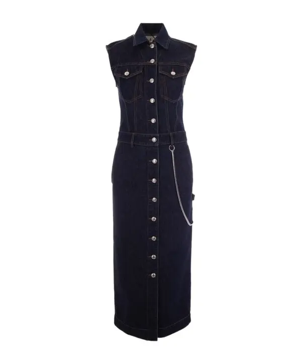Sportmax Sleeveless Collared Denim Dress With Chest Pocket