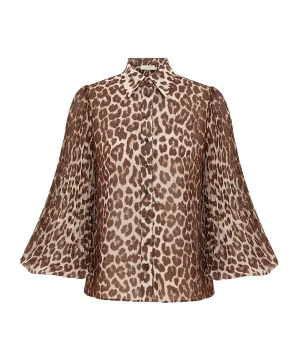 Zimmermann Sunray Collared Printed Top - Brown