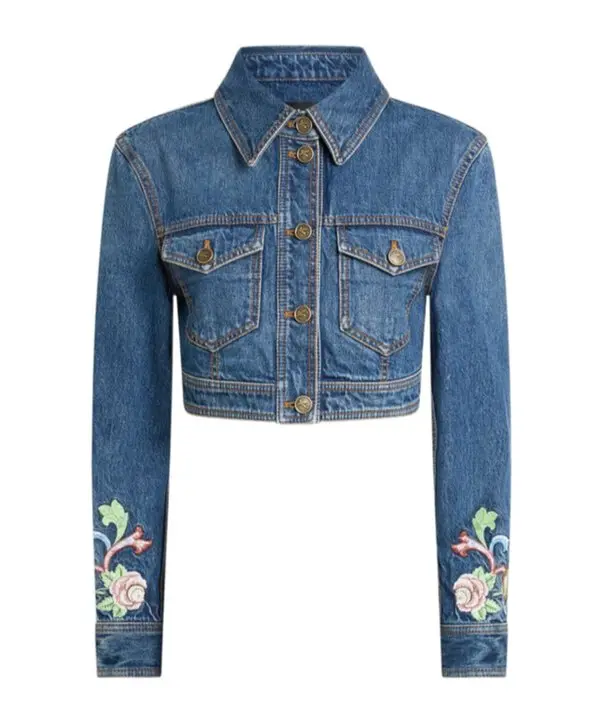 Etro Cropped Denim Jacket With Floral Embroidery