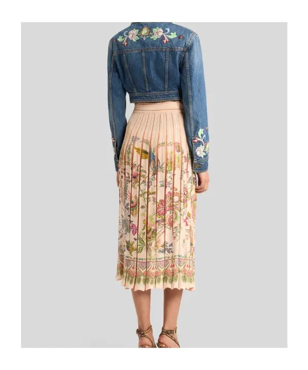 Etro Cropped Denim Jacket With Floral Embroidery