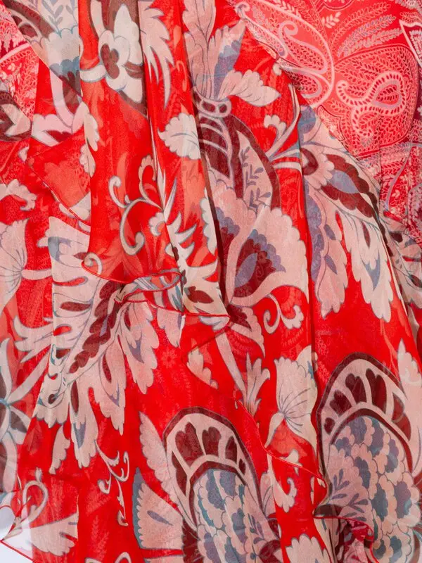 Etro Draped Asymmetric Ruffled Floral Paisley Print Silk Maxi Dress
