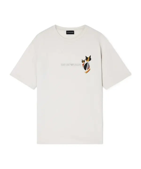 Emporio Armani Logo Embroidered Crewneck T-shirt - Moonlight White