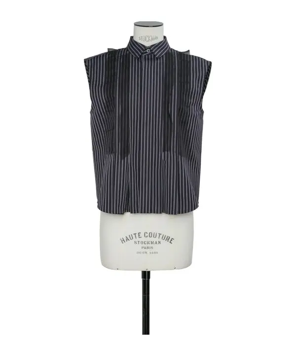 Sacai Striped Sleeveless Shirt With Lapel Detail - Navy Stripe