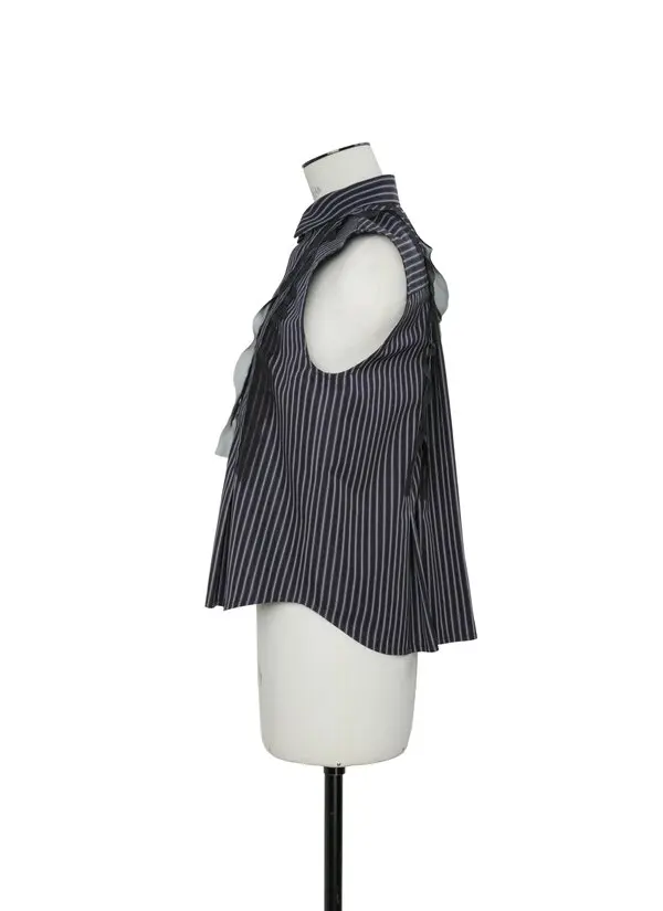 Sacai Striped Sleeveless Shirt With Lapel Detail - Navy Stripe