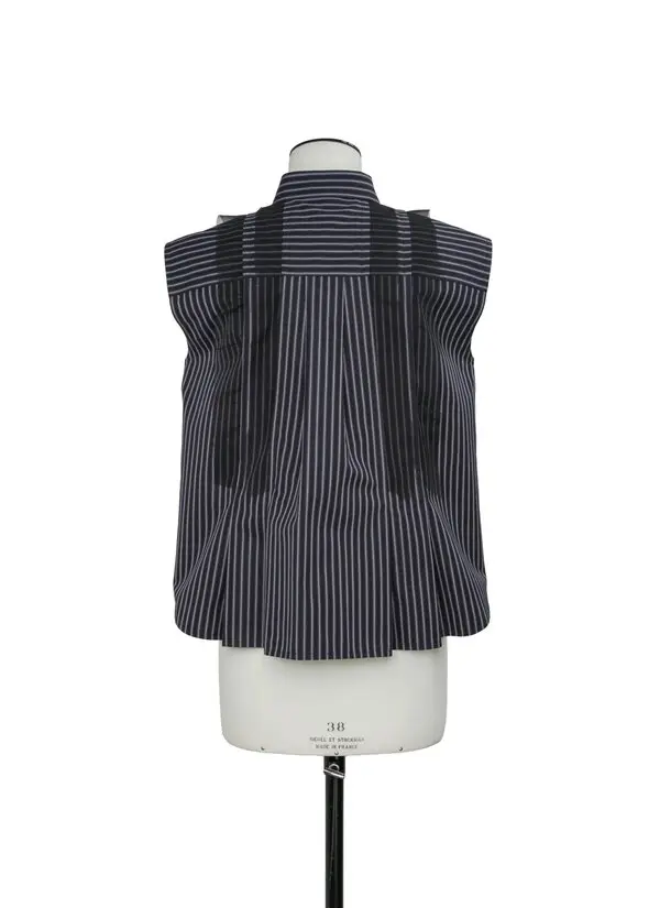 Sacai Striped Sleeveless Shirt With Lapel Detail - Navy Stripe