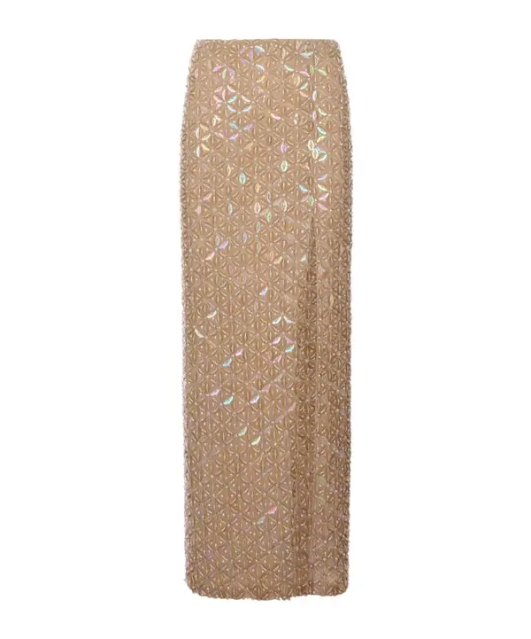 P.a.r.o.s.h Sequin Embellished Maxi Skirt With Side Slit - Light Brown