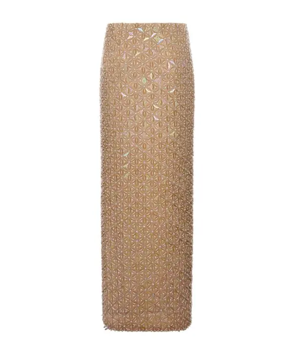 P.a.r.o.s.h Sequin Embellished Maxi Skirt With Side Slit - Light Brown