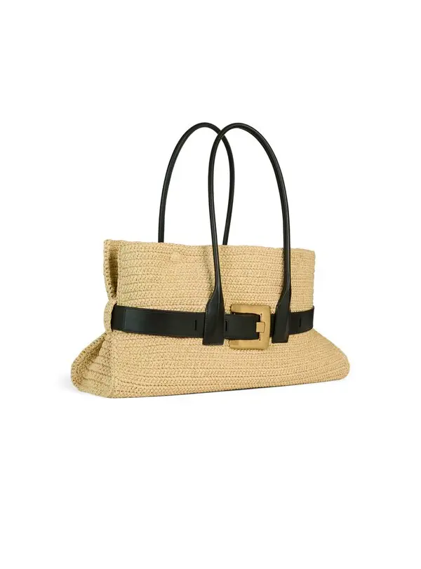 Balmain Large Raffia-effect Crocheted Tote Bag - Beige
