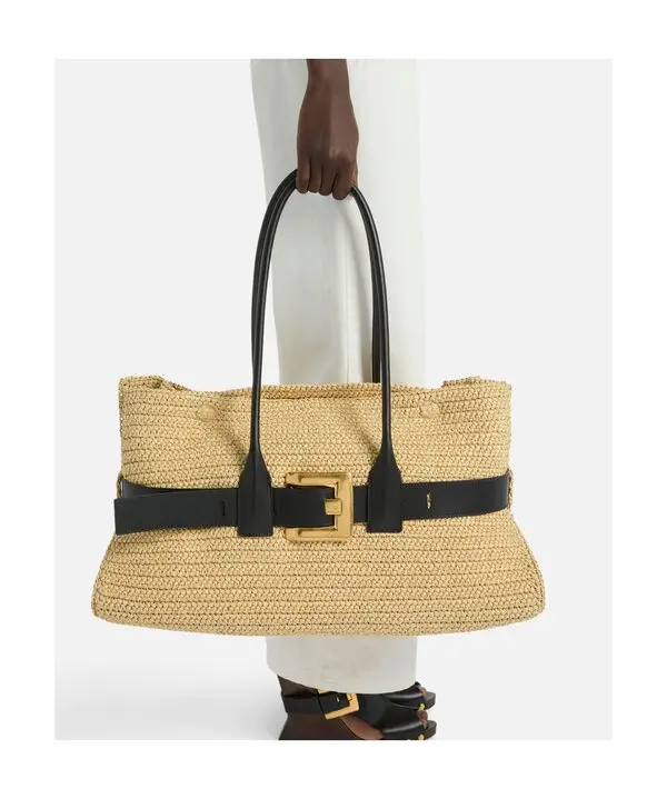 Balmain Large Raffia-effect Crocheted Tote Bag - Beige