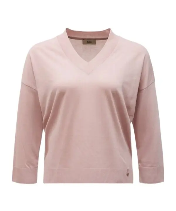 Herno V-neck Knitted Top With Dropped Shoulders And Side Slits - Nude