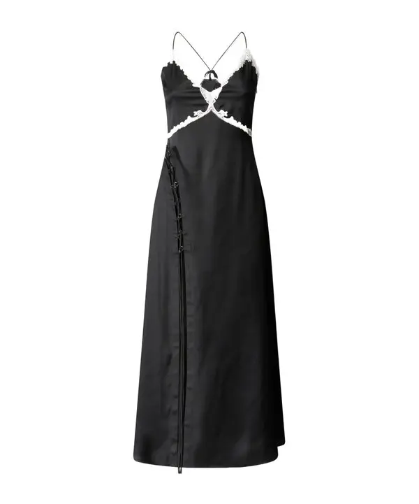 Pinko Slit And Lace Inserts Long Dress - Multicolor Black Creammulticolor Black Cream