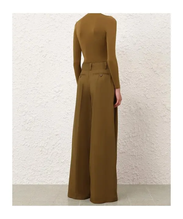 Zimmermann Luna Drill Tailored Wide Leg Pants - Deep Khaki