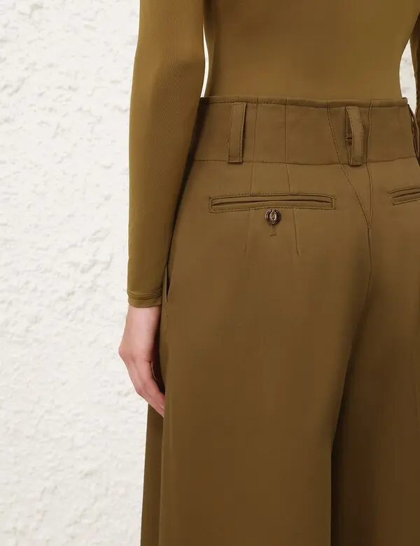 Zimmermann Luna Drill Tailored Wide Leg Pants - Deep Khaki