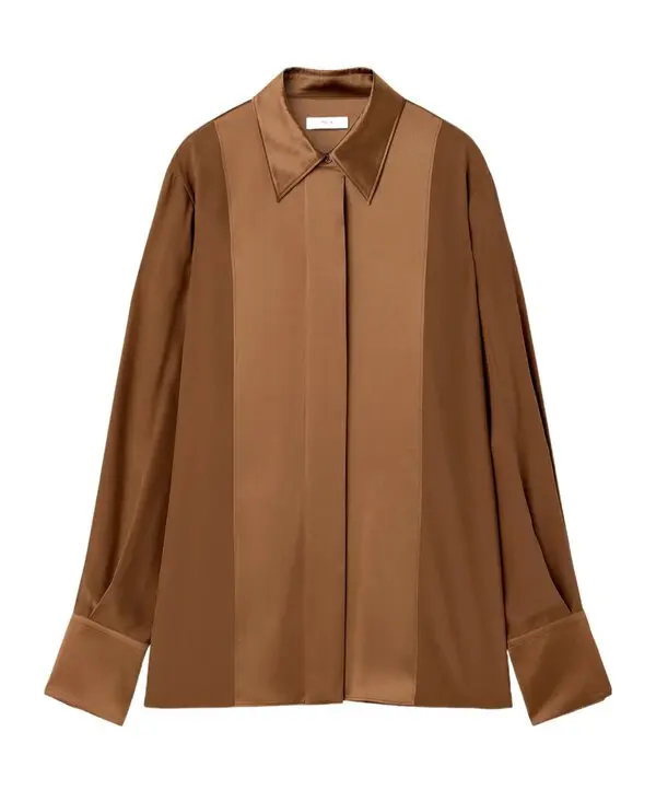 JOSEPH Child's Silk Shirt With Color-blocked Paneling - Brown