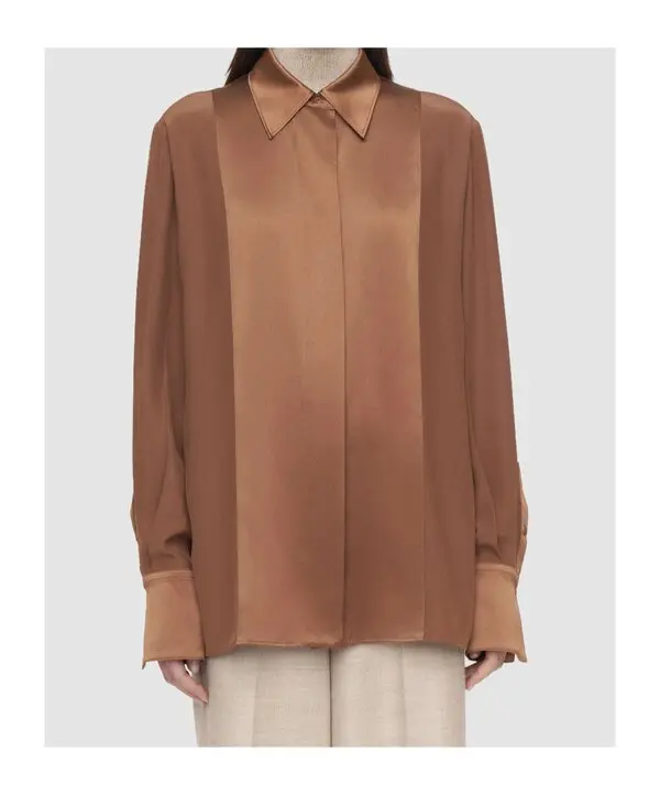 JOSEPH Child's Silk Shirt With Color-blocked Paneling - Brown