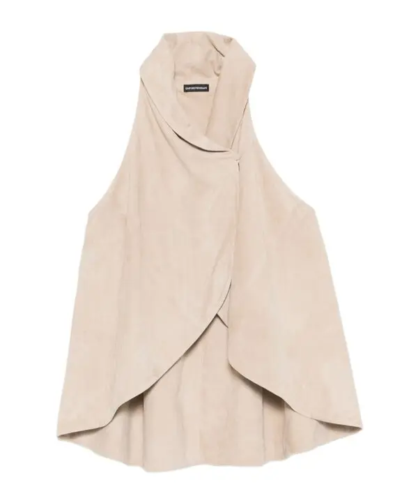 Emporio Armani Draped Leather Sleeveless Top - Nude