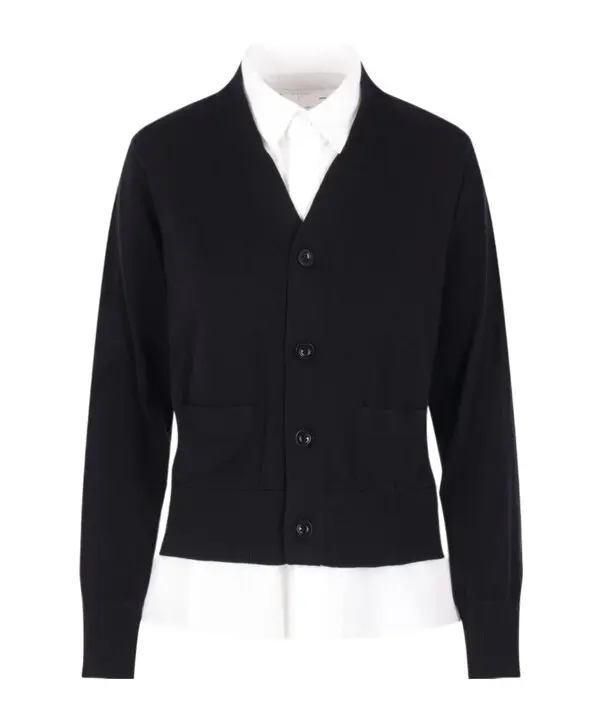 Sacai Knitted Jumper With Layered Hem - Black