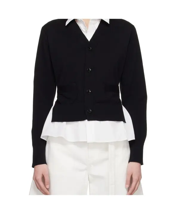 Sacai Knitted Jumper With Layered Hem - Black