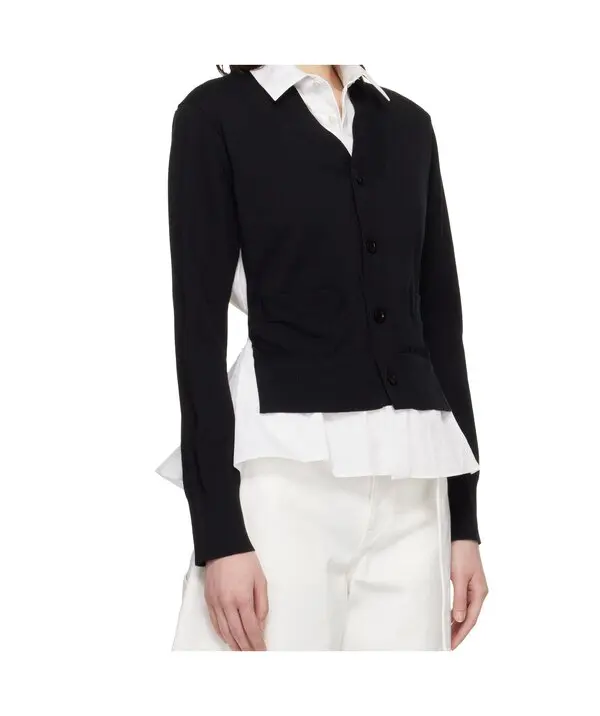 Sacai Knitted Jumper With Layered Hem - Black
