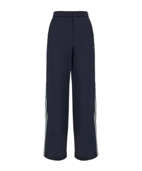 Off-White Wide Leg Cropped Trousers With Side Stripes