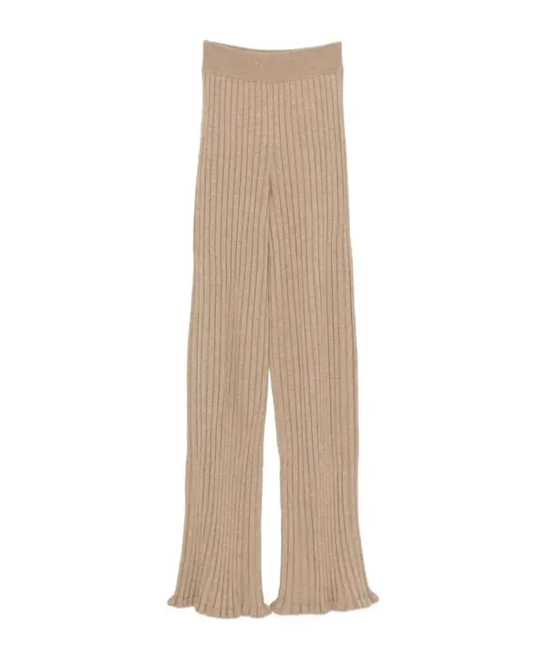 LISA YANG Ribbed Flared Trousers - Beige